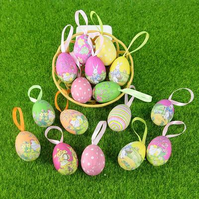 12pcs 6cm Easter Eggs Foam Colorful Bunny Bird Egg Hanging P