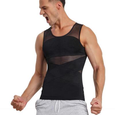 Men's Short Sleeve Shapewear,Men Sleeveless Shirt,GYM