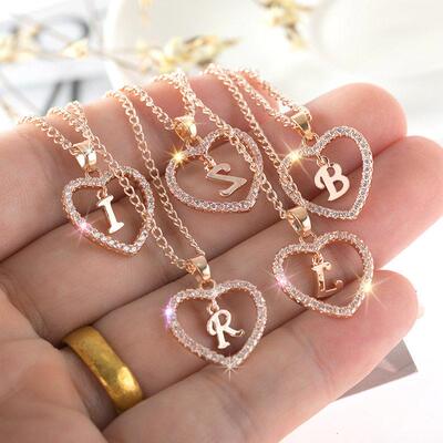 Womens Jewelry Name Initials Heart Pendant Necklace 26 Lette