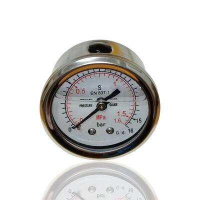 全钢耐震充油压力表不锈钢轴向EN837-1注液YNBF50Z 16BAR 1.6MPA