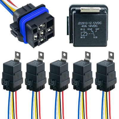 5 件装 12VDC 40/30A防水一体继电器带线束4线5线 汽车继电器