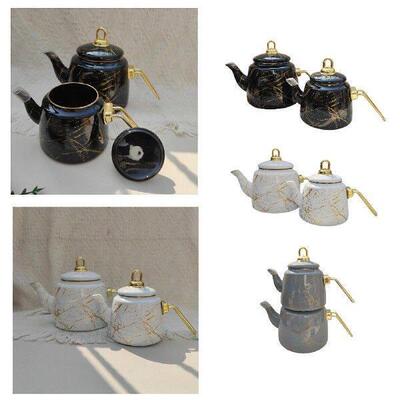 2 Pieces Enameled Tea Kettle Set Coffeepot for Camping
