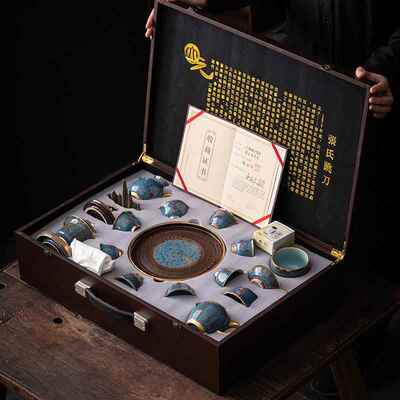 客高端瓷窑变釉金功夫茶具套装中式泡茶家用办公壶会整套钧轻奢礼