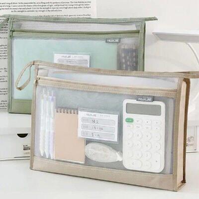 A4 File Holder Double-layer Mesh Zipper Pouch Folder Easy