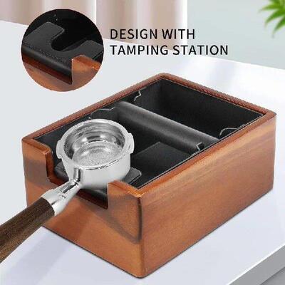 All-in-one Coffee Knocker Box Wood Espresso Knock Box with