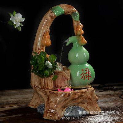 陶瓷福临门流水器摆室水景流五水喷泉客厅鱼缸件内加湿XMO器办公