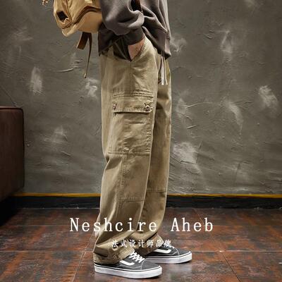 Neshcire Aheb高端品质休闲裤男士直筒裤子新款纯棉工装宽松男裤