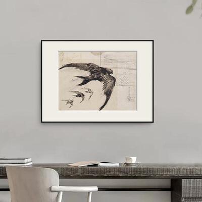 梵高Vincent van Gogh燕子马叶子素描手稿装饰画艺术壁画小众挂画
