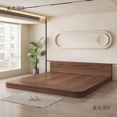 胡特床榻榻人米低床双落TNN地板床地铺地台矮床实木圆弧大圆麦桃