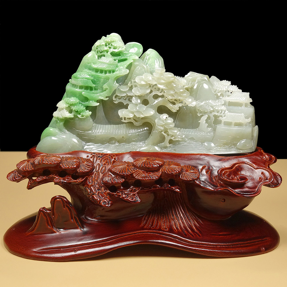 【玉雕大师工作室作品】和田玉《江南山居》摆件 3874