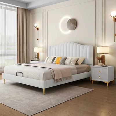 轻奢奶油风代约软科技布床现1.体8m卧室610#-1大床简1.5m气压储物