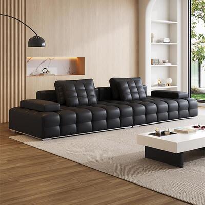 布戈劳伦斯直排真皮沙发意式极简客厅大坪数大平层设计师皮艺沙发