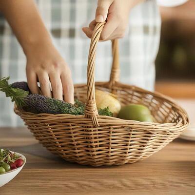 柳编编水果篮手提纳圣诞花篮田园藤收纳YSY筐收购篮物篮小花篮礼