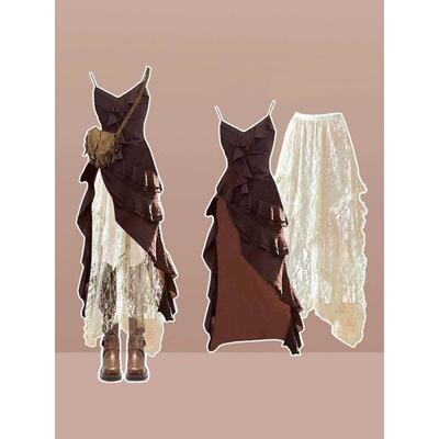 Womens Solid Asymmetrical Hem Frill Trim Sheer Lace Midi