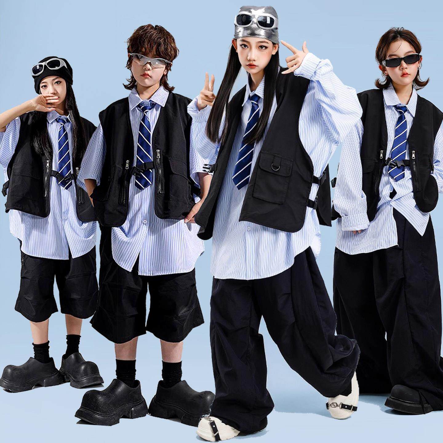 街舞少儿潮服演出服衬衫爵士舞hiphop架子鼓男女孩霹雳舞表演服