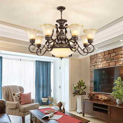 别墅客吊灯8132-6H欧式复古灯乡具村气复厅式楼大厅灯饰餐厅大卧
