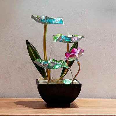 款中式HNR流水礼摆家用件客新厅荷花小型循环加湿生财办公茶桌装