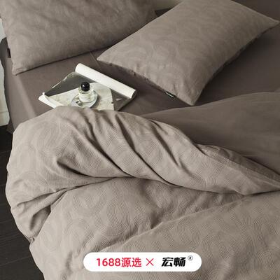 A类高端复古超柔裸睡被套床单床笠全棉纯棉三层双层纱提花四件套