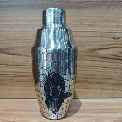 三段式酒壶壶shaker不锈钢克304调酒外贸蚀刻器现货摇雪填色