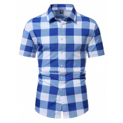 C 21569 Printed plaid short sleeve shirt 印花格子短袖衫
