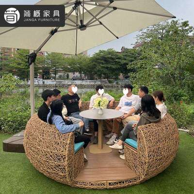 网红鸟巢卡座沙发芭提雅同款度假村景区露天餐厅圆形藤编户外沙发