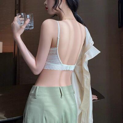 French lace sexy U-shaped backless bra超薄三角杯内衣女