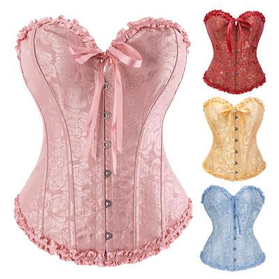 Please Up Women Lace Boned Overbust Corset Bustier Lingerie