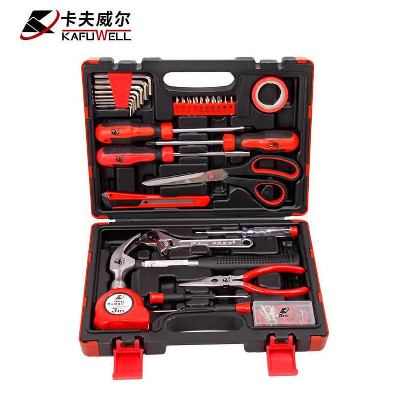 卡夫威尔碳钢五金手动工具组套家用维修工具箱电工工具套收纳