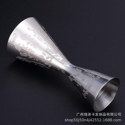 不锈钢刻花带刻度量酒器一体成型盎司器安士杯Jigger酒吧调酒量杯
