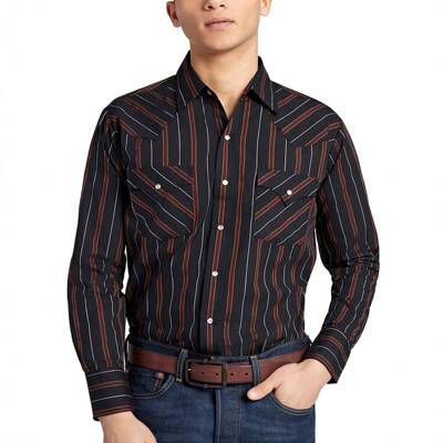 Men's Long Sleeve Textured Stripe Western Snap Shirt-Soft