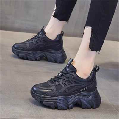 香港黑色老爹鞋女8cm内增高2025年新款春秋厚底单鞋松糕运动鞋子