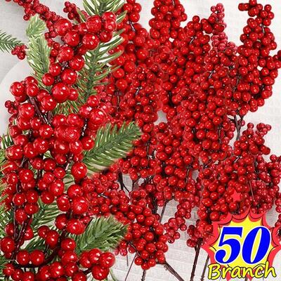 Christmas Red Berries Branch Fake Plants Flowers Artificial