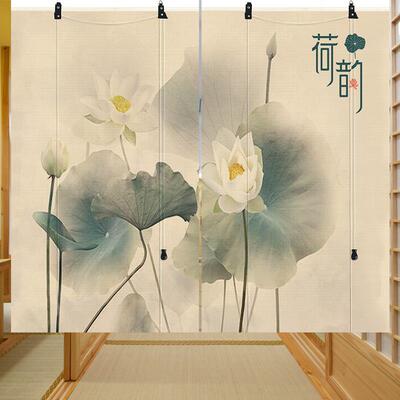 竹帘印花窗jsdh6552卷帘门帘子隔断花升鸟山水图帘光遮手拉降禅意
