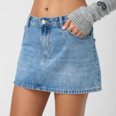Womens Summer Denim Skorts Casual Elastic Mini Skirt for