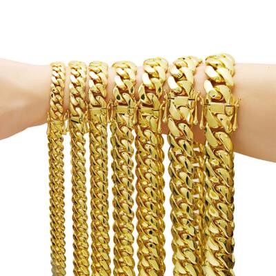 Mens Cuban Link Chain Bracelet 8mm to 22mm Wide GoldTone