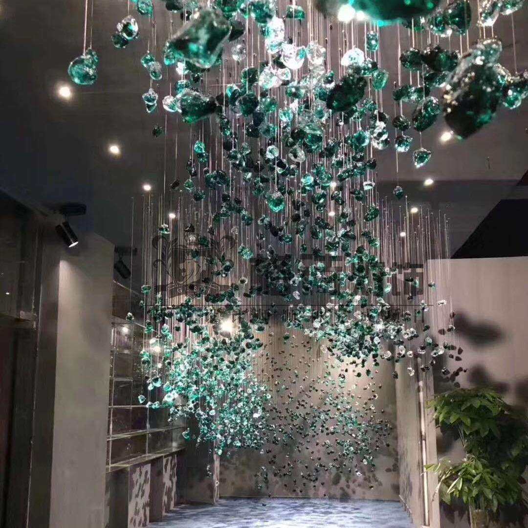 格诗绿色石头块吊灯酒店宴会厅艺术装饰灯办公楼餐饮大堂创意灯具