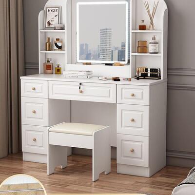 木妆台卧室简约现代小型大容摸量XYB储物柜化妆实桌轻奢触灯化梳