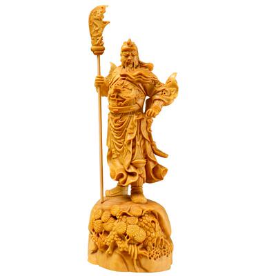BEY黄杨木雕摆竖件木质玩把财工艺品财神关武公关云长立松关公刀