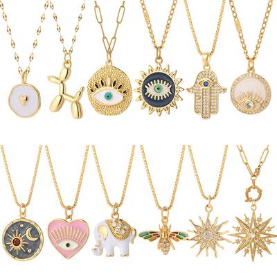 Heart Evil Blue Eye Sun Necklace for Women Cute Dog Bee Elep
