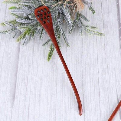 5pcs Wooden Honey Spoon Hollow Mixing Stirrer Long Handle