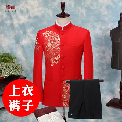 正品中服山装男生中国风大合团唱山演出服男士主持人礼中服大码刺