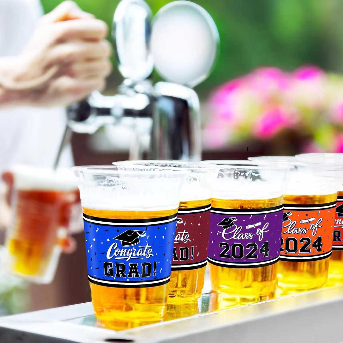 定制毕业季主题一次性塑杯 派对活动透明塑料杯冷饮杯带盖