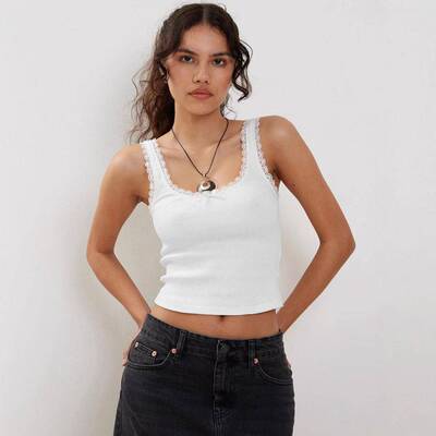Women's Crop Tank Tops Slim Fit Scoop Neck Backless Lace