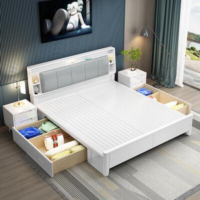 轻实床储物F05#现代简约1.8米双人充床电木主奢卧多功能置物床软