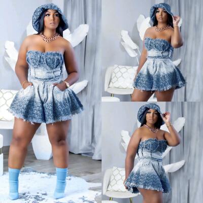 Lovely Lady Denim Skirt Outfit Set - Fitted Sleeveless Y2K