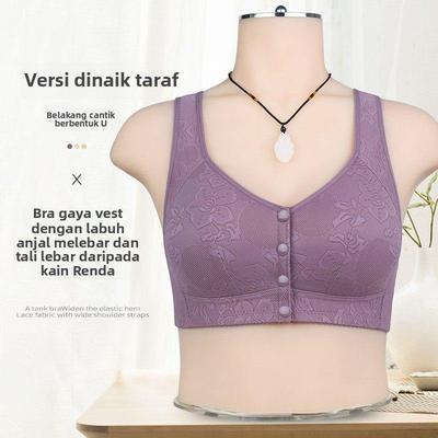 中老年前扣蕾丝边薄款背心式大码文胸无钢圈内衣女全罩杯妈妈胸罩