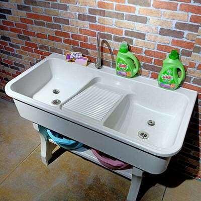 9U石英石大理石洗衣池阳台家用洗衣台盆一体带搓衣板室外庭院洗衣