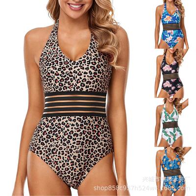 Swimsuit with five rows of fish silk print one-piece