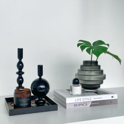 样板间茶几简约现代家居软装饰品摆件彷真花玻璃烛台组合ZH3354