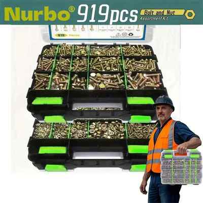 外919pcs彩锌盒六角螺螺母套装六角头螺丝栓螺母平208弹垫螺栓装